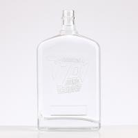 China 750ml 620g Flint Square Engraved Glass Wine Bottle with Acid Etch Surface Handling for sale