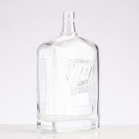 China 750ml 620g Flint Square Engraved Glass Wine Bottle with Acid Etch Surface Handling for sale