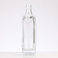 China 750ml 620g Flint Square Engraved Glass Wine Bottle with Acid Etch Surface Handling for sale