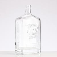 China 750ml 620g Flint Square Engraved Glass Wine Bottle with Acid Etch Surface Handling for sale