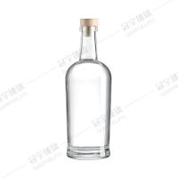 China Glass Products Clear Round Brandy Gin Rum Vodka Tequila Liquor Bottle with Cork Stopper for sale