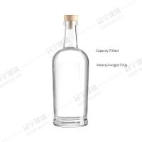 China Glass Products Clear Round Brandy Gin Rum Vodka Tequila Liquor Bottle with Cork Stopper for sale