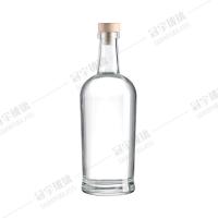 China Glass Products Clear Round Brandy Gin Rum Vodka Tequila Liquor Bottle with Cork Stopper for sale