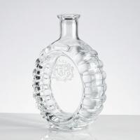 China Hot Stamping 500ML Ultra Clear Brandy Glass Bottle With Embossed Logo for sale