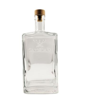 China Glass Collar 750ml 500ml 375ml 200ml 100ml Vodka Spirit Gin Rum Glass Bottle with Cork for sale