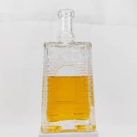 China High White Glass Material 750ml Beer Bottle Engraved Square Spirits Glass for Wine for sale