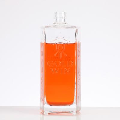 China Hot Stamping Surface Engraved Letter Bottle for Beverage Square Whiskey Rum Brandy for sale