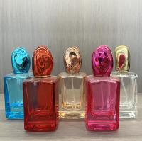 China High End Square Bottom Blue Perfume Bottle with Box Customized 30mL 50mL Clear Glass for sale