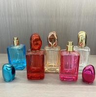 China High End Square Bottom Blue Perfume Bottle with Box Customized 30mL 50mL Clear Glass for sale