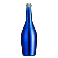 China Custom Glass Body Material Electroplated Blue Gold Sliver Champagne Bottle 750ml for sale