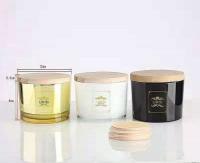 China Bamboo and Wood Cover Frosted Transparent Candle Jar for Creative Home Decoration for sale