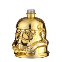 China Creative Golden Skull Vodka Shot Whiskey Decanter Glass Bottle with Screw Cap 200ml for sale