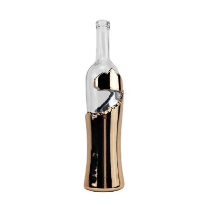 China Glass Collar Hot Stamping 750ml Irregular Electroplating Liquor Whiskey Brandy Bottle for sale