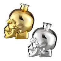 China Cap with Brush Seal Transparent Gold and Silver Skull Glass Whisky Vodka Wine Bottle for sale