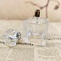China Clear Frosted Flat Square Empty Glass Perfume Bottle 15ml 30ml 50ml 60ml with Glass Cap for sale