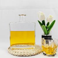 China Flat Square Whiskey Vodka Rum Tequila Gin Spirits Glass Bottle with Cork Sealing Type for sale