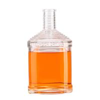 China High Weight Square Clear Empty Glass Bottles for Liquor 250ml 500ml Extra Flint Embossed for sale
