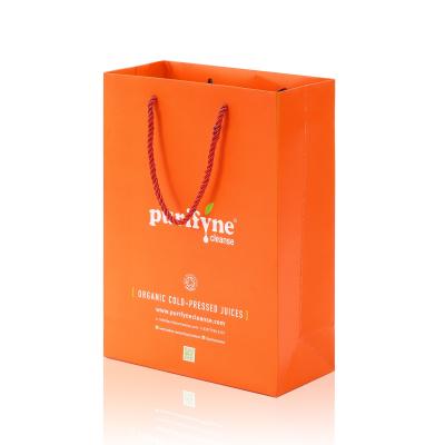 China Orange Pantone PMS Color Gloss Art Paper  Printing Custom Design Paper Bags for Shopping Packaging for sale