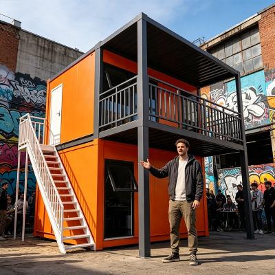 China 20ft Flat Pack Steel Sandwich Panel Container House Prefab Modular Villa Cabin Multi-story Eco-friendly Contemporary Hotel for sale