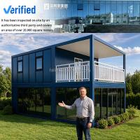 China 20&40ft 3-storey Grey Sandwich Panel Curtain Wall Modular Flat Pack Container Villa Office Building Modern External Stairs for sale