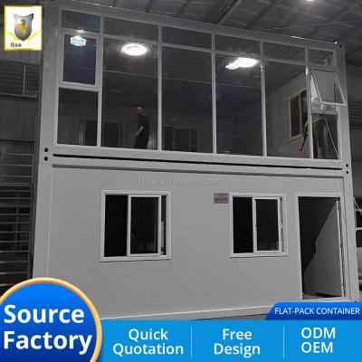 China 20Ft Glass Curtain Wall Flat Pack Container House Modular Tiny Home Prefab Mobile Office Building Workspace Commercial Use for sale