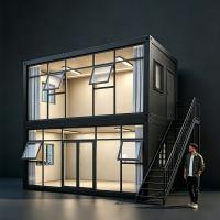 China 2-Story Modern Prefab Modular Glass Curtain Wall 20ft Flat Pack Container House Coffee Bar Hotel Workshop Mall for sale