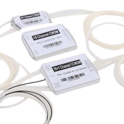 China 18-Channel Compact CWDM Multiplexer with ≤1.5dB Insertion Loss and 55×35×8mm Compact Design for Optical Networks for sale