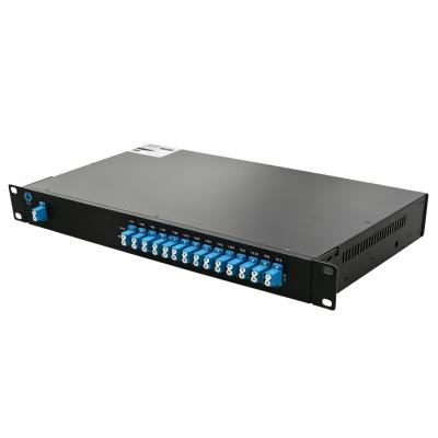 China Rack Mount 1RU CWDM 16+1 Channel Mux Demux Duplex LC/UPC 1310-1610nm Industrial Temp With Monitor Por for sale