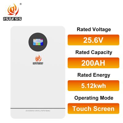 China 25.6V 51.2V LiFePO4 Energy Storage System 5.12kWh 200Ah Capacity with Touch Screen Display for sale