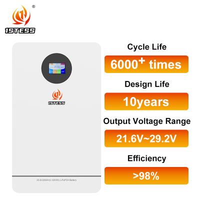 China 25.6V 200Ah 5.12kWh LiFePO4 Wall Mounted Home Energy Storage Battery System for sale