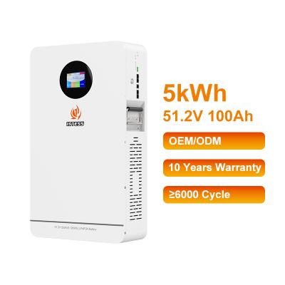China Wall Mount LiFePO4 Battery 51.2V 100Ah 5.12kWh Energy Storage System for sale
