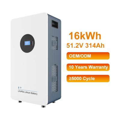 China Wall Mounted 51.2V 314Ah 16kWh LiFePO4 Home Energy Storage Battery Pack 15 Year Design Life for sale