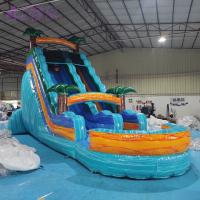 China Custom Inflatable Waterslide Palm Tree Bouncy Water Slide PVC Inflatable Slide With Pool for sale