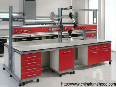 China Red Science Lab Workstations With Reagent Shelf And Steel Cabinet for sale