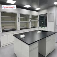 China Blue Chemistry Lab Bench with 2 Cupboards and 2 Holes for Laboratory Experiments for sale