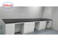 China White Laboratory Instrument Table With Black Phenolic Resin Countertop In Chemistry Lab for sale