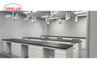 China White Laboratory Instrument Table With Black Phenolic Resin Countertop In Chemistry Lab for sale