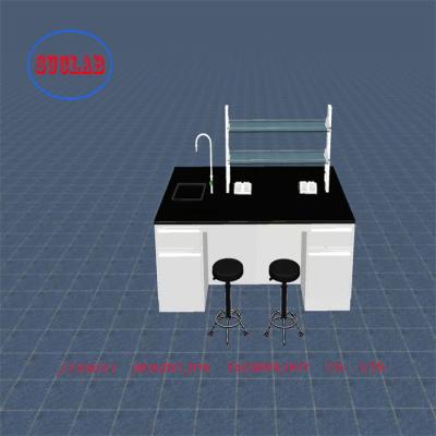 China Epoxy Resin  Chemistry Lab Bench Manufactureres with Steel Wood Cabinet Brass Faucet Glass Shelf for sale