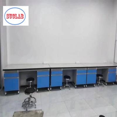 China Chemistry Lab Workbench Wood Laboratory Furniture Chemical Resistant Laminate Surface Multiple Cabinets for sale