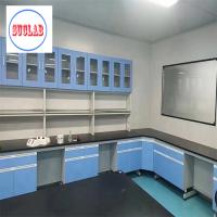 China Chemistry Lab Workbench Wood Laboratory Furniture Chemical Resistant Laminate Surface Multiple Cabinets for sale