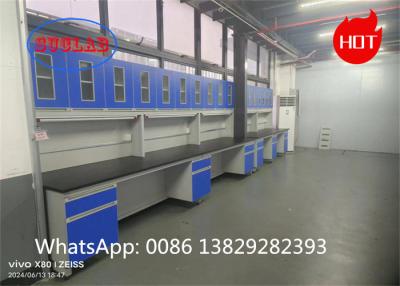 China Excellent C frame Chemistry Lab Workbench Laboratory Workbenches with Chemical resistant Laminate and Multiple Cabinets for sale
