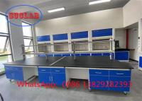 China Multiple Cabinets Safety Lab Work Benches with Shelf With DTC105 DEG Hinges And Epoxy Resin Or Phenolic Resin Worktop for sale