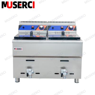 China (GF-182) Countertop Gas Fryer 14kW/H Twin Tank For Fried Chicken French Fries CE for sale