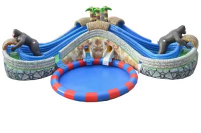 China 30m Diameter Inflatable Water Slide with Large Swimming Pool for 4-8 Age Range and 1200KG Weight for sale