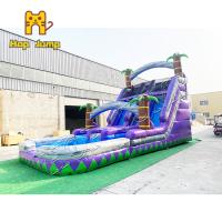 China Purple Palm Tree Marble Inflatable Water Slide With Water Pool for sale