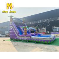 China Purple Palm Tree Marble Inflatable Water Slide With Water Pool for sale