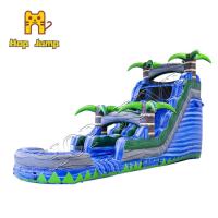 China Purple Palm Tree Marble Inflatable Water Slide With Water Pool for sale