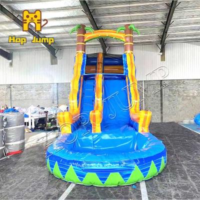 China 18ft 20ft 22ft Summer Playing Inflatable Water Slide With Water Pool for sale