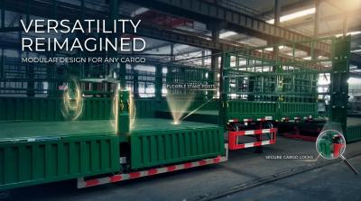 China Carbon Steel Flat Top Semi Trailer 60 Tons Capacity 16000mm Length with 3 Axles for Heavy Logistics for sale