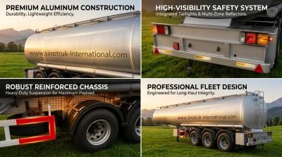 China 50 - 60 CBM SINOTRUK Oil Tank Truck 3 - 4 Axles Hydraulic Flatbed Trailer for sale